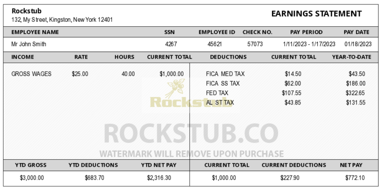Sample Pay Stub, Instant Online Pay Stubs | Rockstub